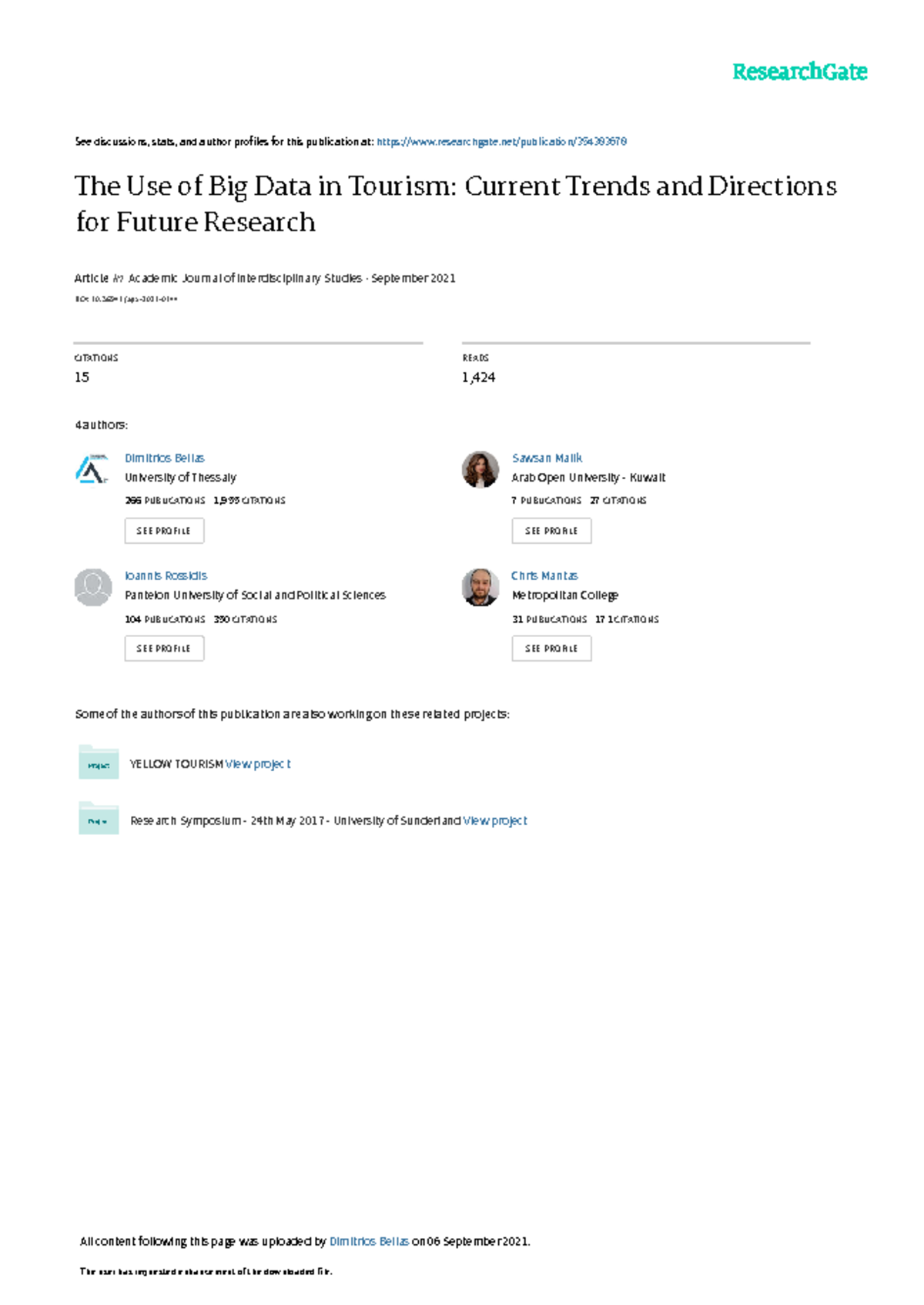 The Useof Big Datain Tourism - See discussions, stats, and author ...