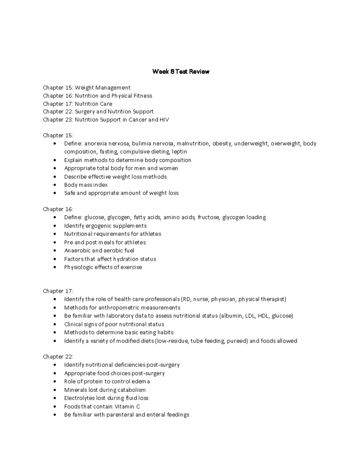 Week 8 Test Review - test prep - Week 8 Tes t Review Chapter 15: Weight ...