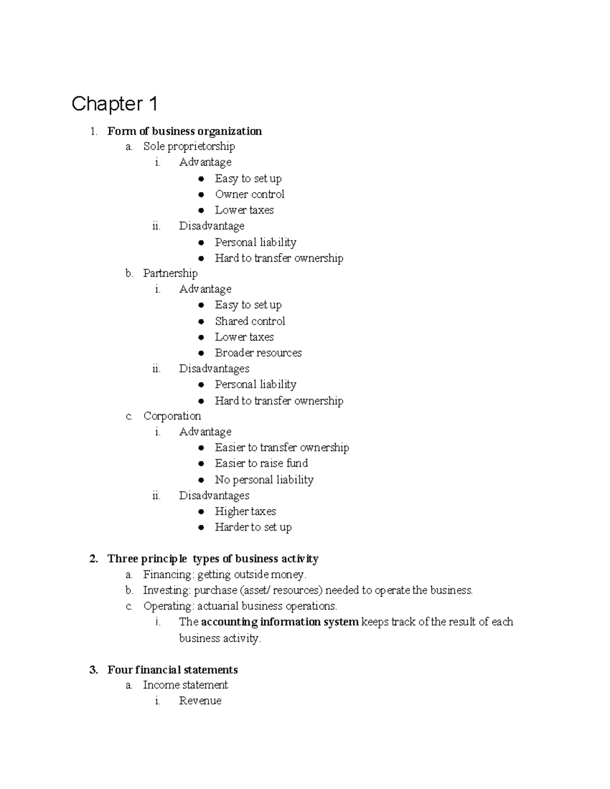 ACCT 200 CH1-4 - Review - Chapter 1 Form of business organization a ...