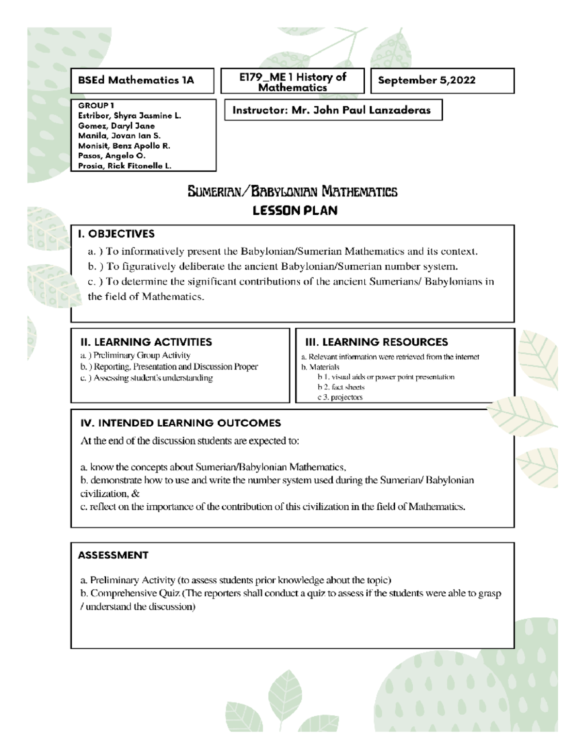 Sample Lesson Plan - General Education - Studocu
