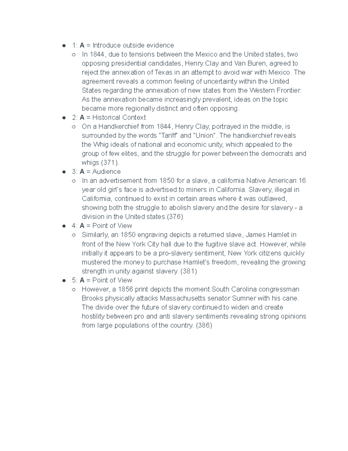 DE(C)A Practice - Apush - 1: A = Introduce outside evidence In 1844 ...