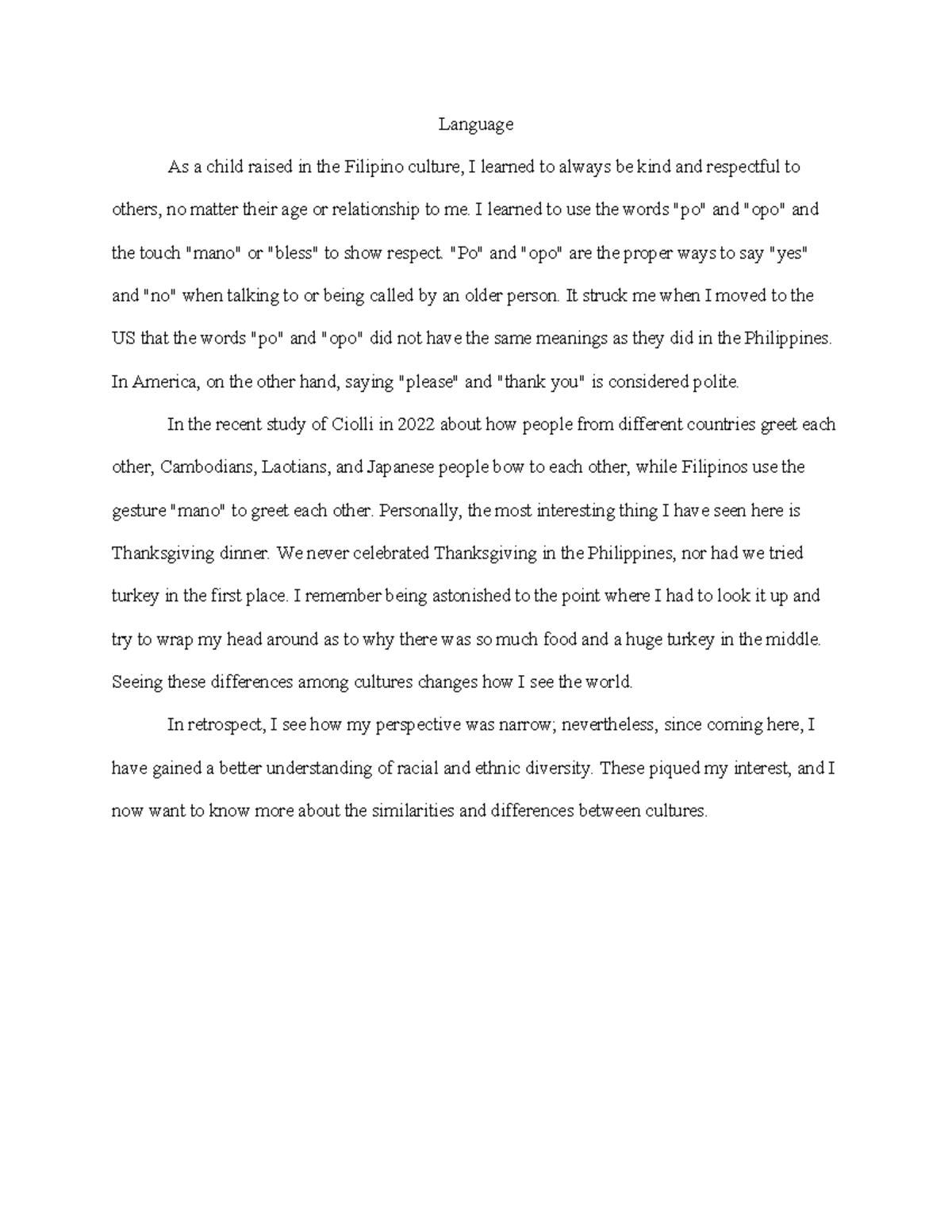 Discussion Week Two Language - Language As a child raised in the ...