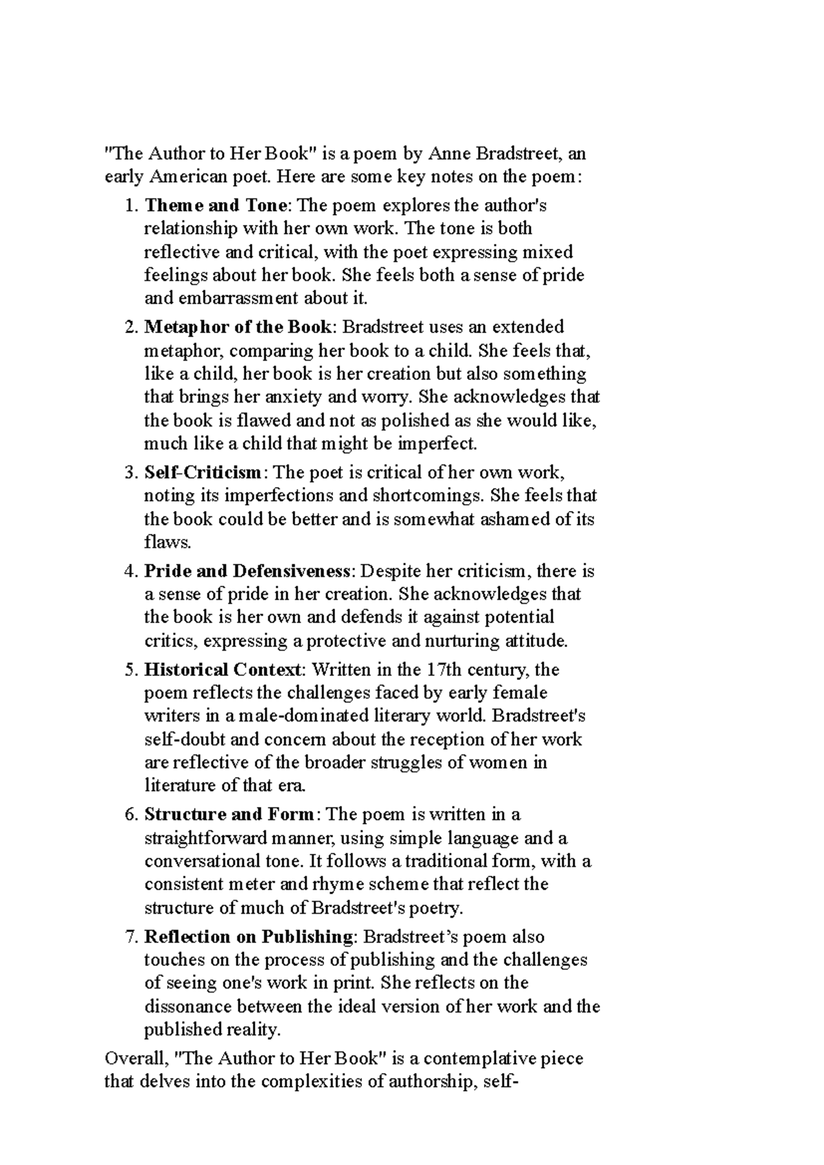 Document geography - "The Author to Her Book" is a poem by Anne ...