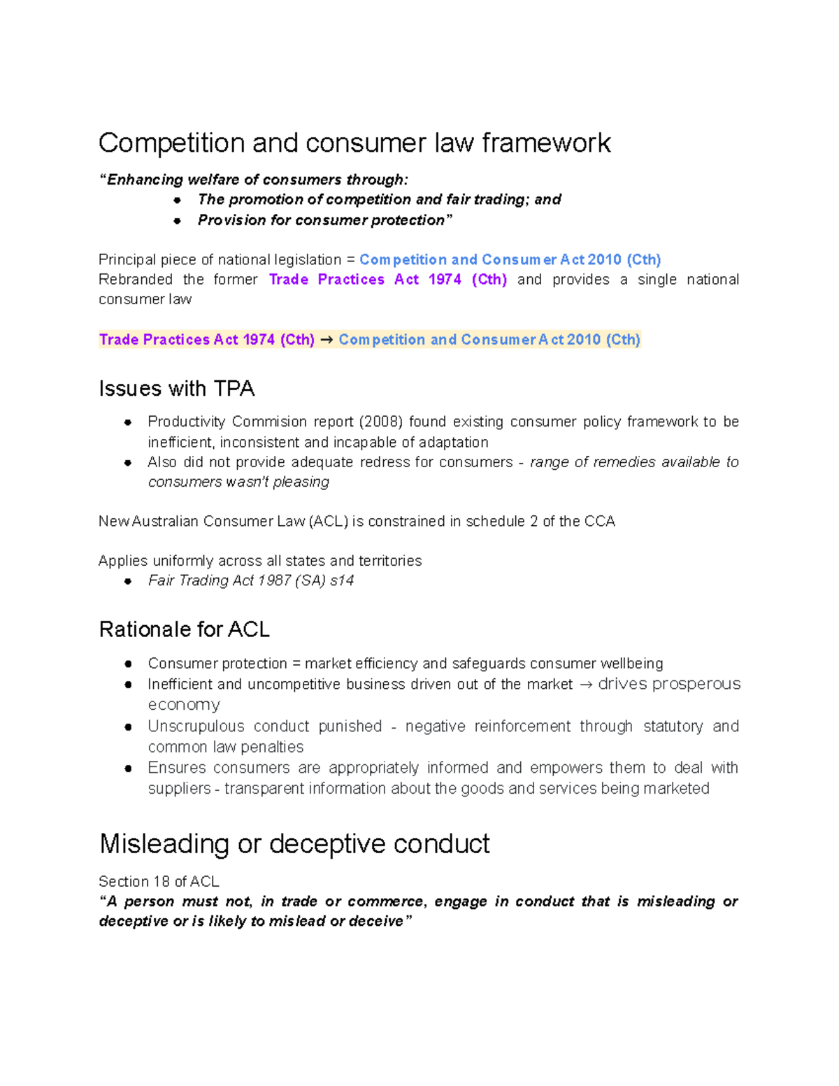 Lecture 5 - Australian Consumer Law (Part I) - Competition and consumer ...
