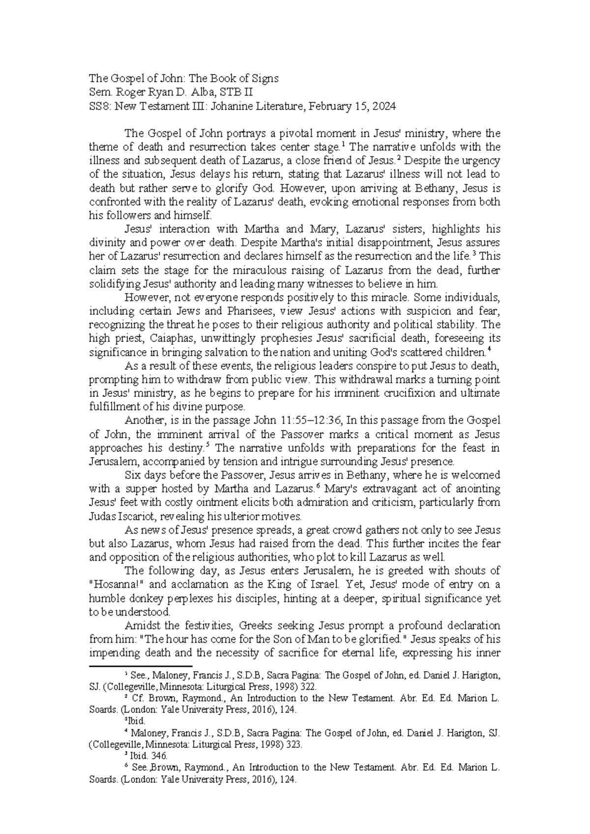 Paper 3 The Gospel of John - The Gospel of John: The Book of Signs Sem ...
