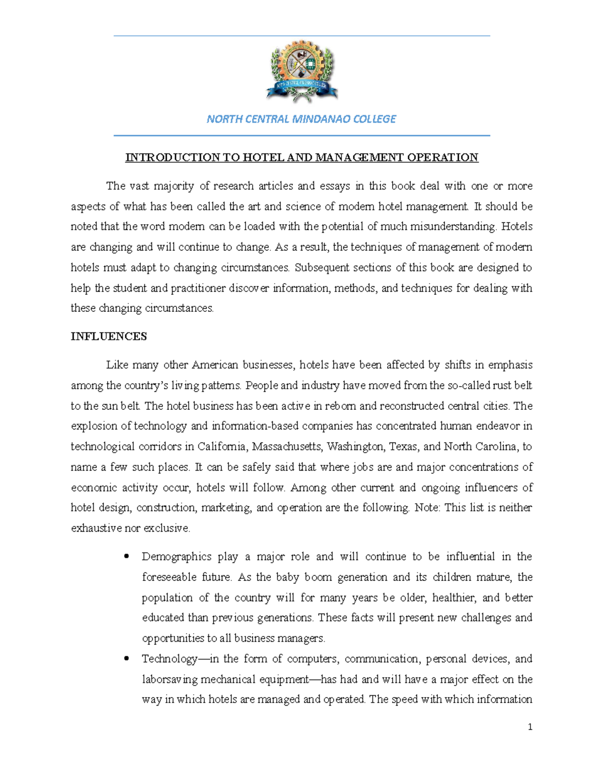 Introduction TO Hotel AND Management Operation - INTRODUCTION TO HOTEL ...