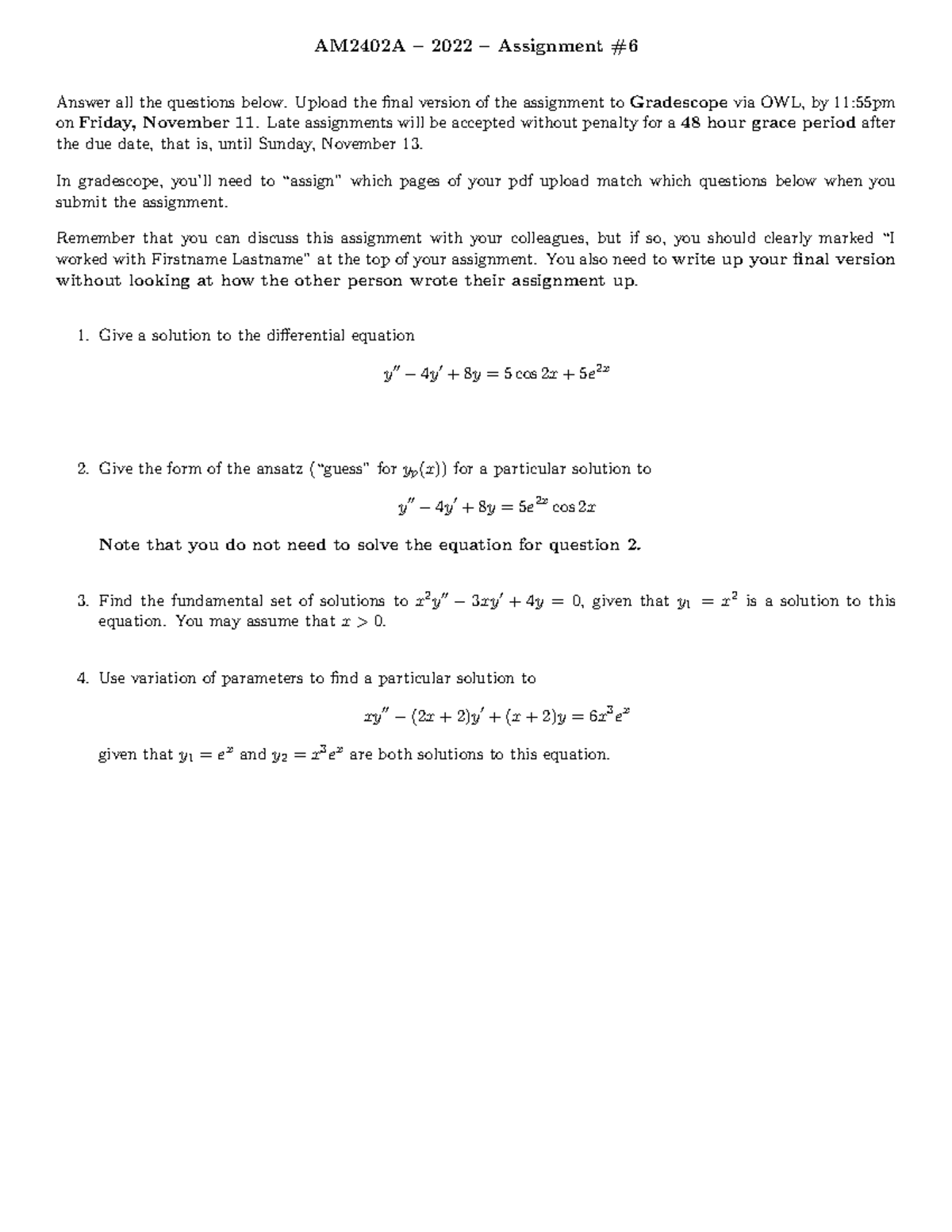 Asst6 - Assignment instructions - AM2402A – 2022 – Assignment Answer all the questions below ...