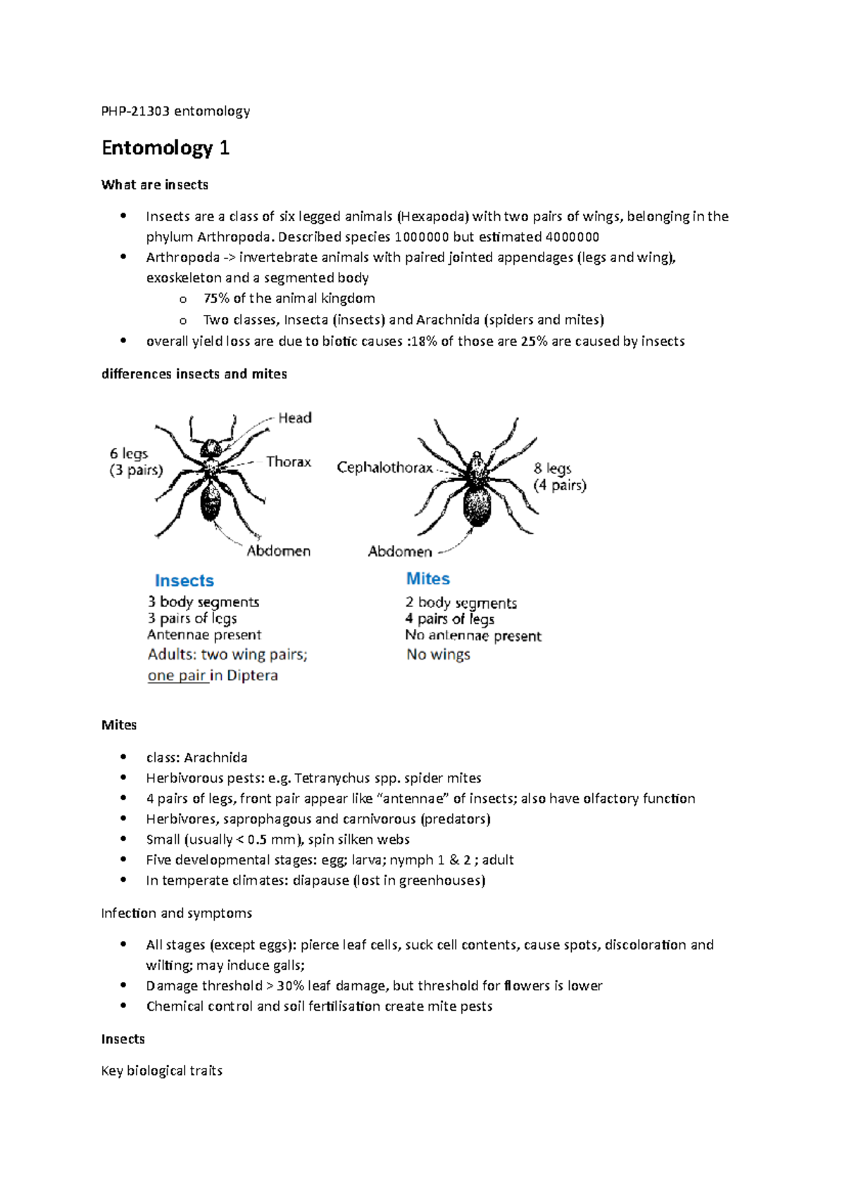 Summary entomology - PHP-21303 entomology Entomology 1 What are insects ...
