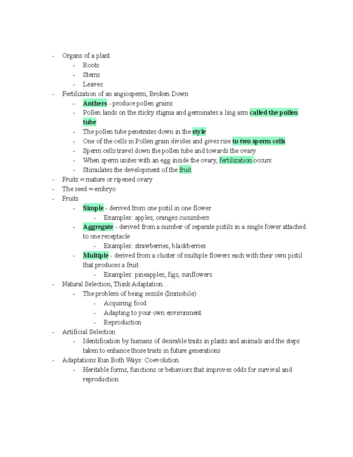 Biology 1020 Lab 9 Notes - Organs of a plant Roots Stems Leaves ...