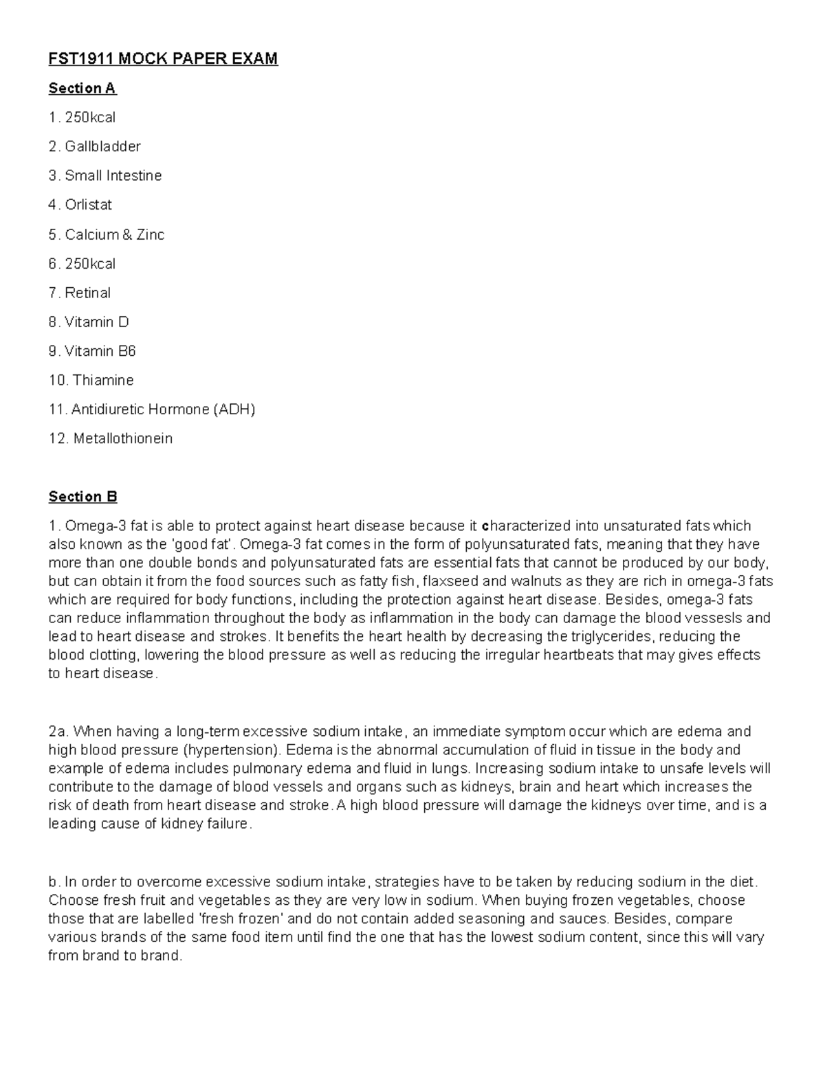 FST1911 MOCK Paper EXAM - FST1911 MOCK PAPER EXAM Section A 250kcal ...