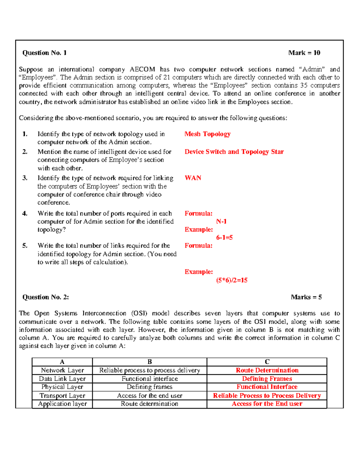 Cs601-assignment-1solution - Question No. 1 Mark = 10 Suppose an international company AECOM has ...