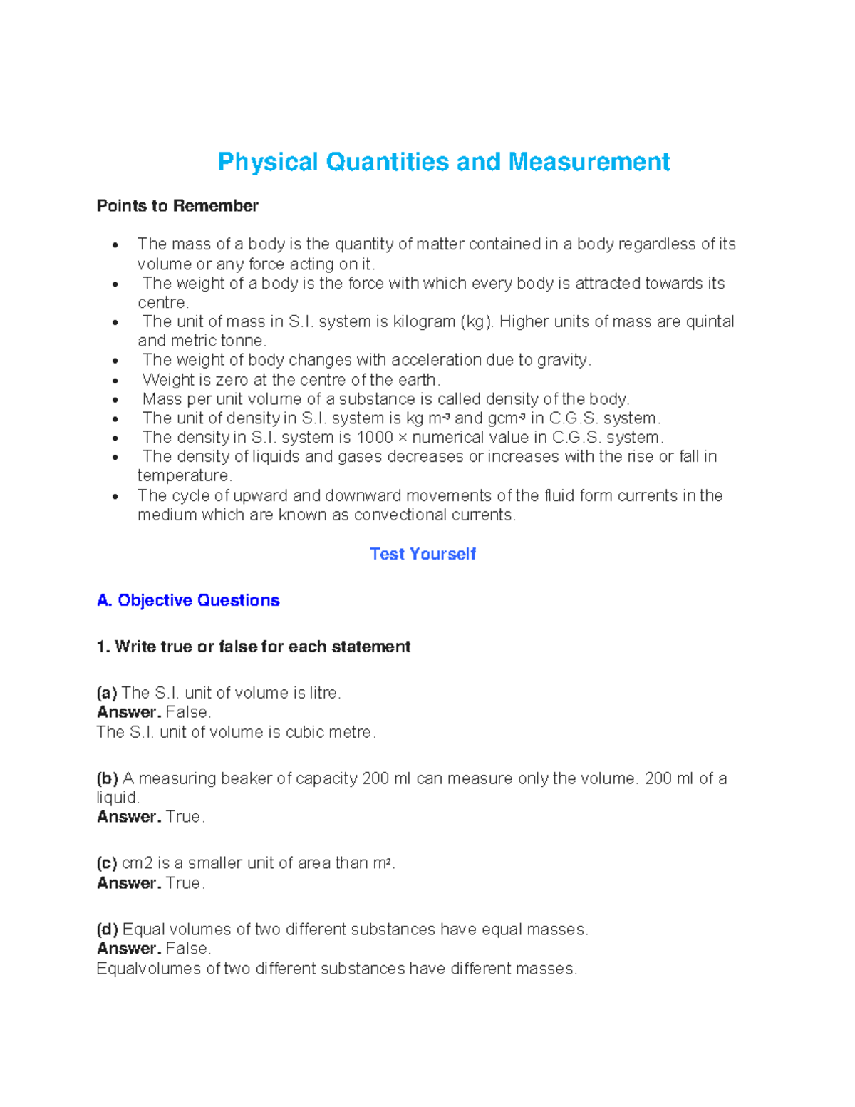 Physical Quantities and Measurement - ncertbooksolutions Physical ...