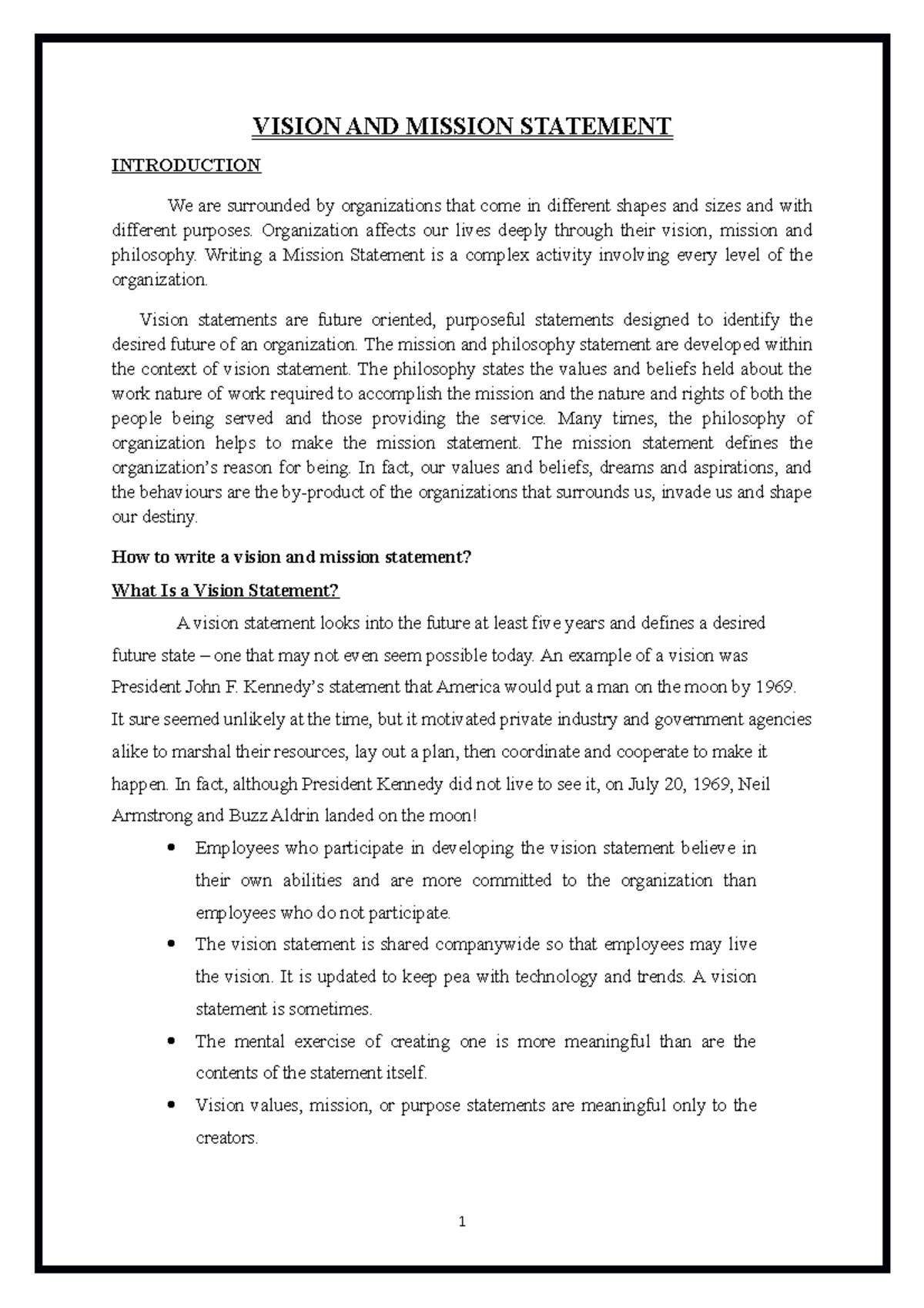 11. develop vision & mission - VISION AND MISSION STATEMENT ...