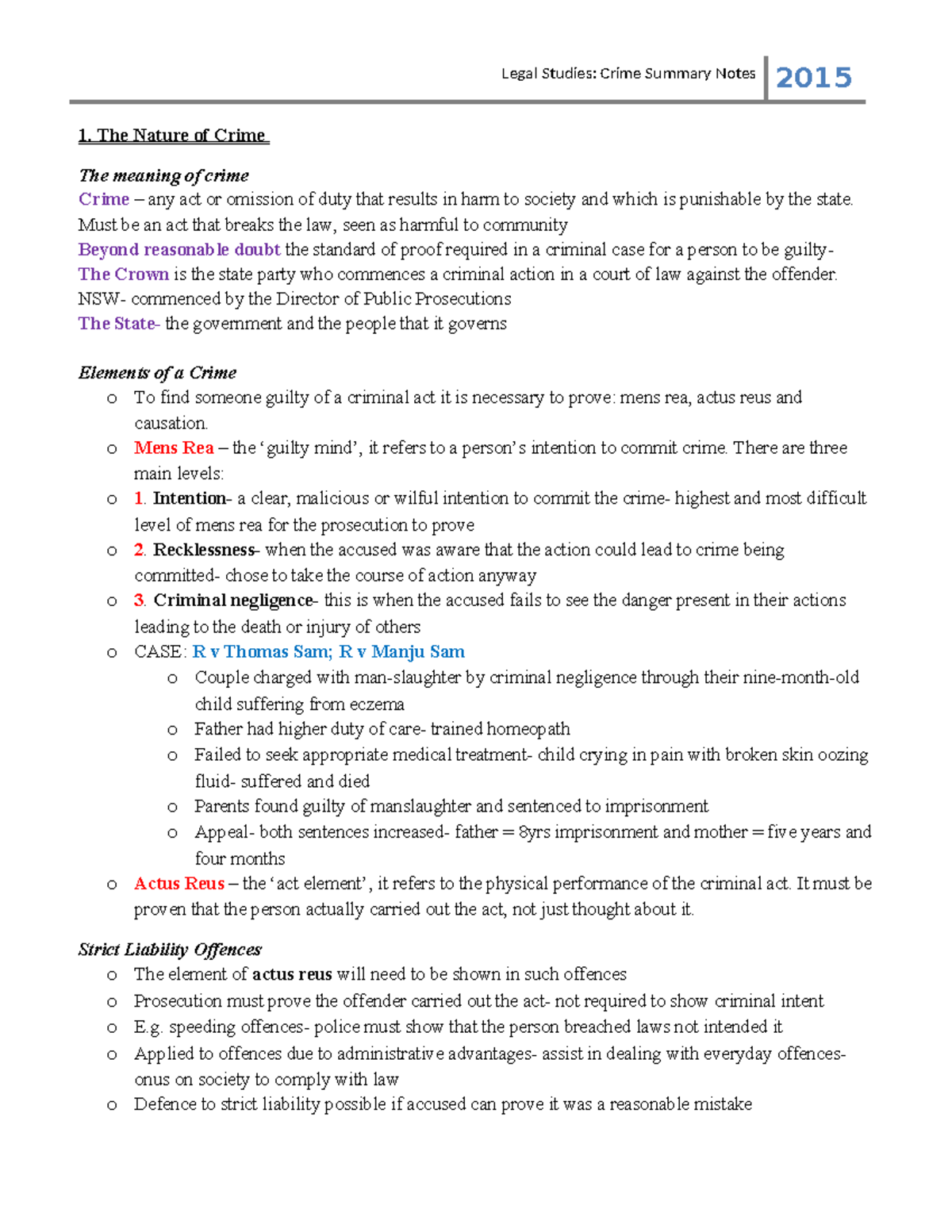 9465Crime Summary - crime notes yr 12 - 2015 The Nature of Crime The ...