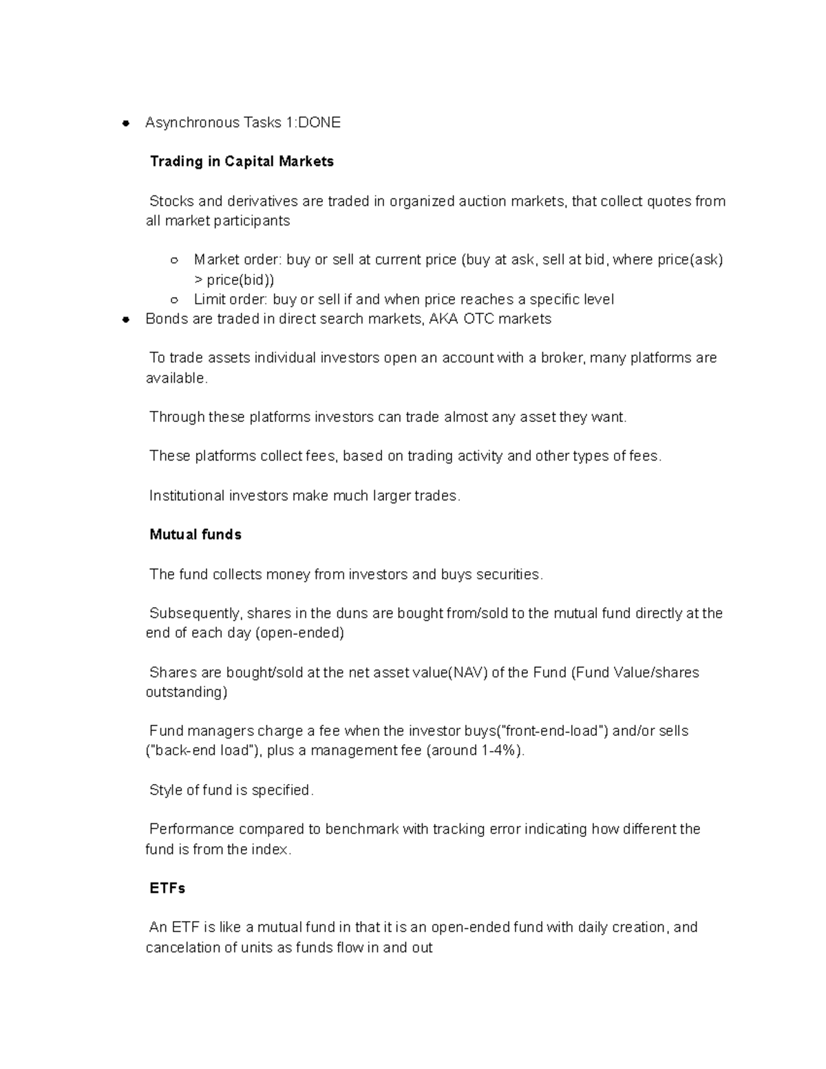 Investment Management Asynchronous Tasks 1 Done Asynchronous Tasks 1