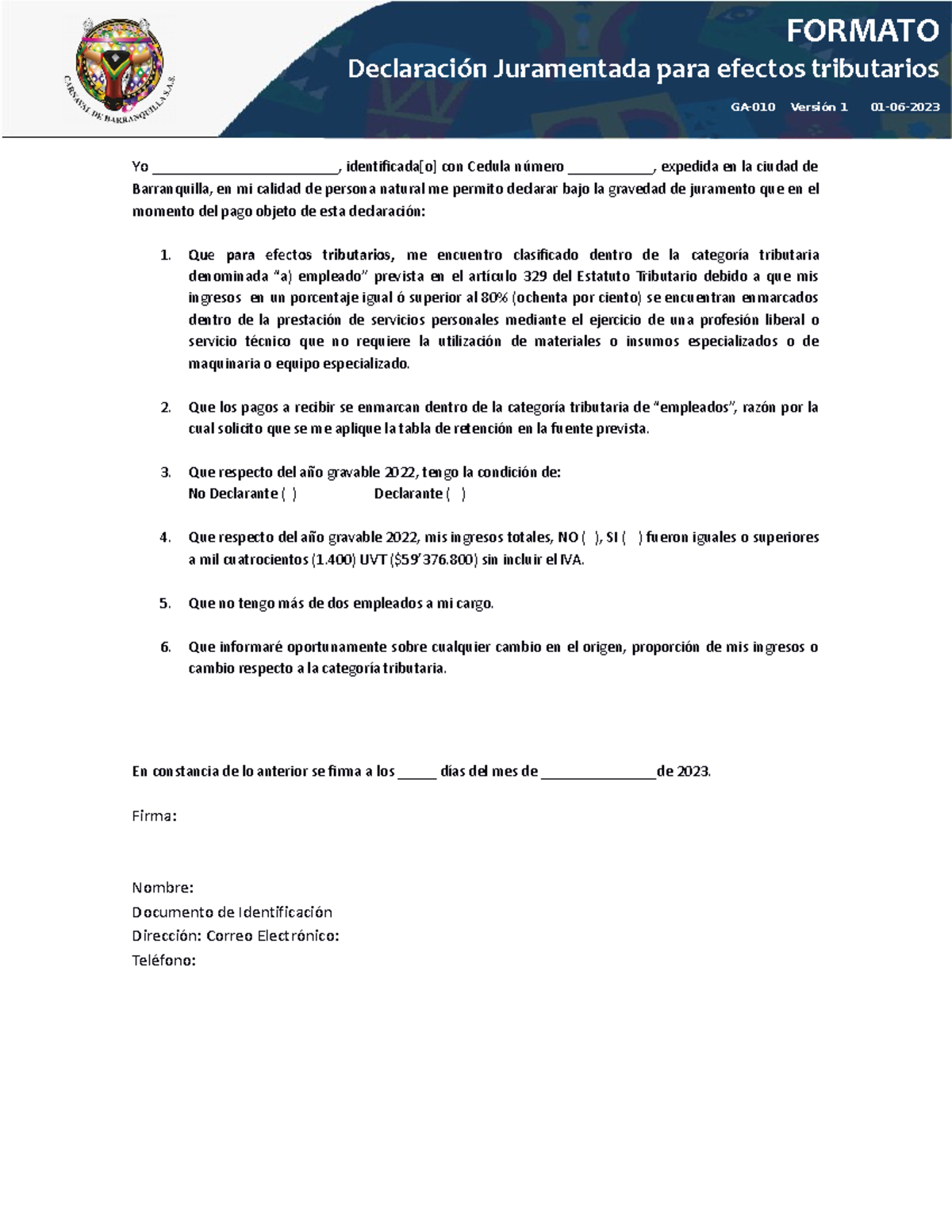 12-Declaración Juramentada para efectos tributarios - Yo ...