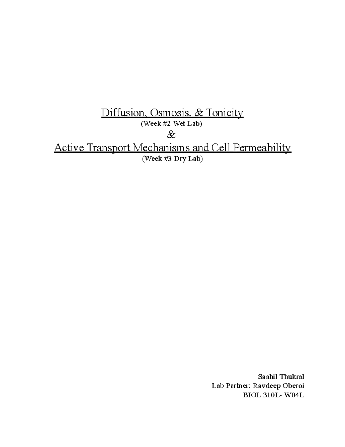 Diffusion, Osmosis & Tonicity Lab : Active Transport Mechanisms and ...