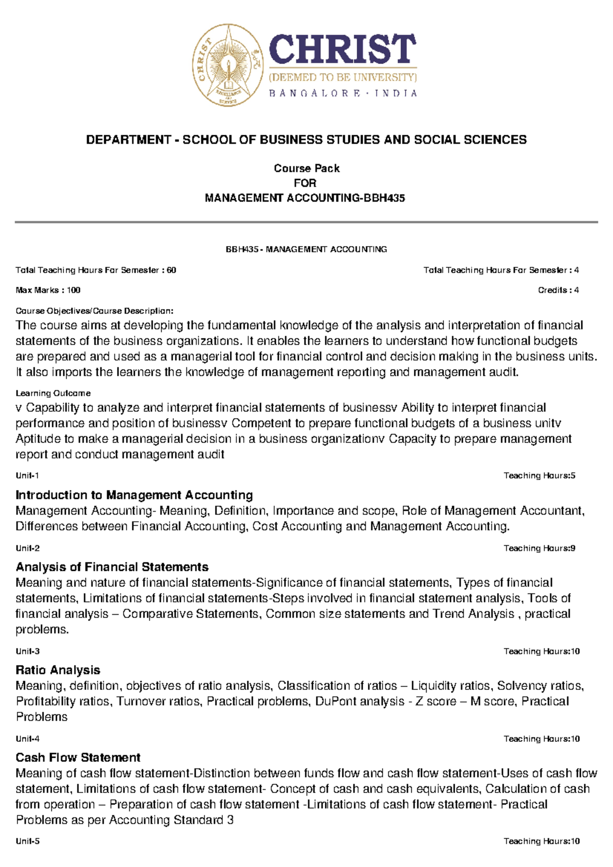 Management Accounting - DEPARTMENT - SCHOOL OF BUSINESS STUDIES AND ...