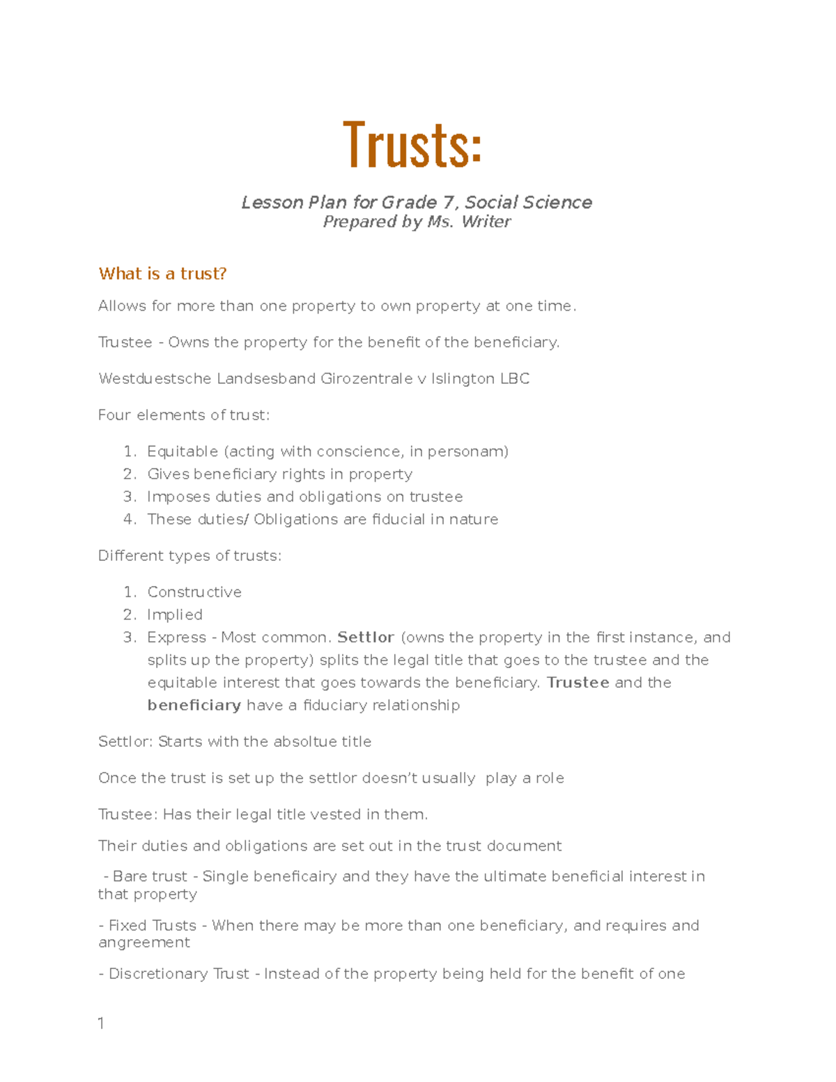 Trusts - What a trust is, formation and key concepts - Trusts: Lesson ...