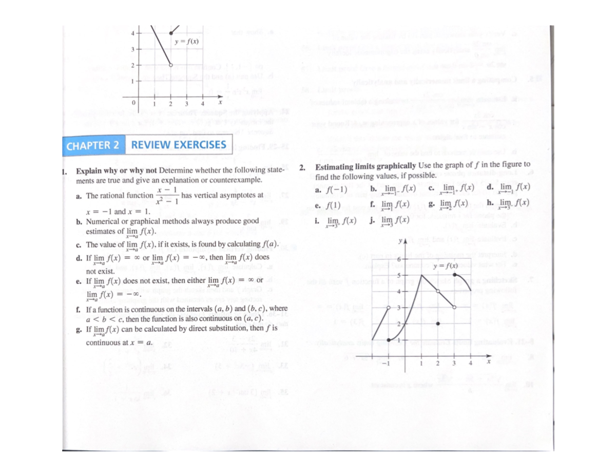 ABCalc- Chapter 2 Review - 4 y f(x) 3 2 1 0 1 2 3 4 x CHAPTER 2 REVIEW EXERCISES Explain why or ...