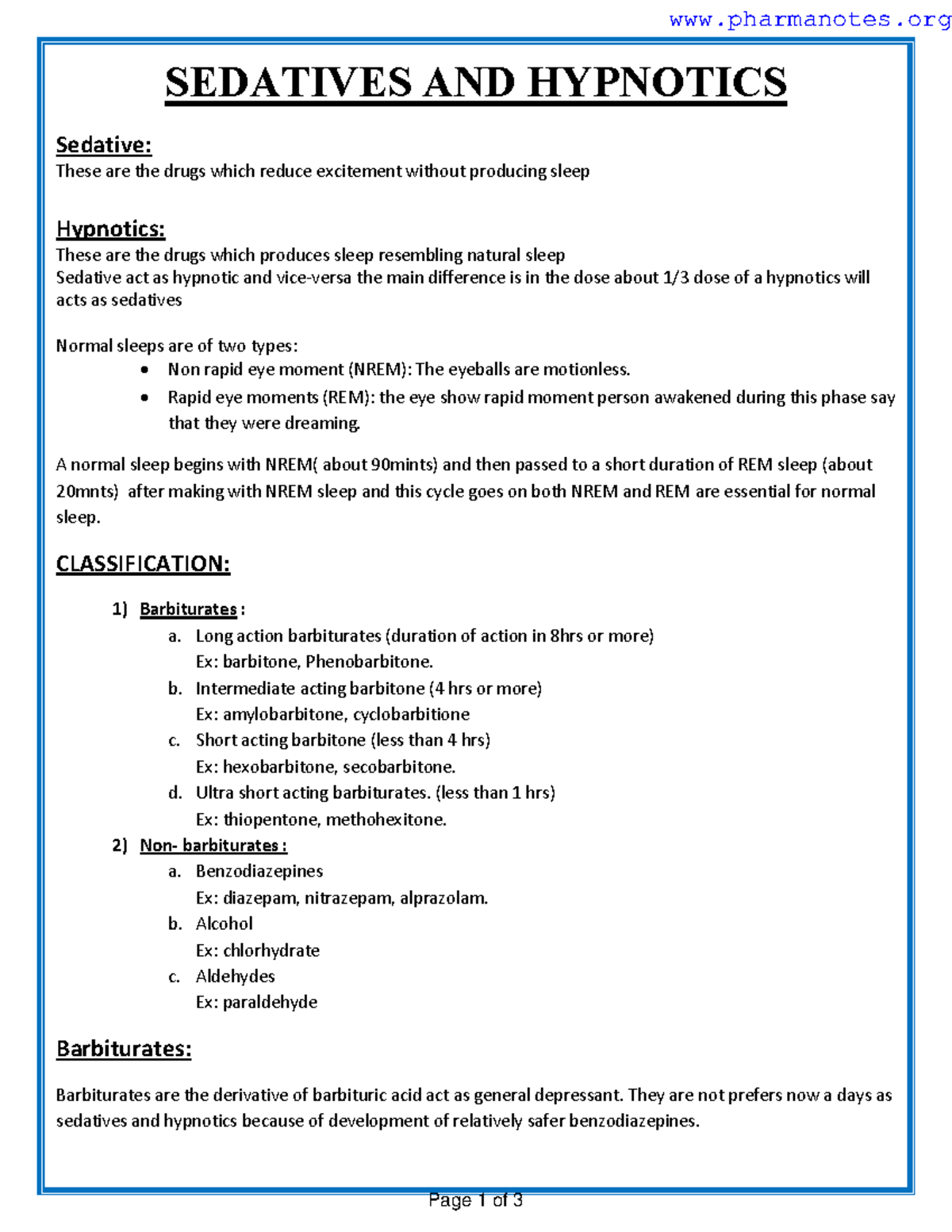 7 Sedatives AND Hypnotics - SEDATIVES AND HYPNOTICS Sedative: These are ...