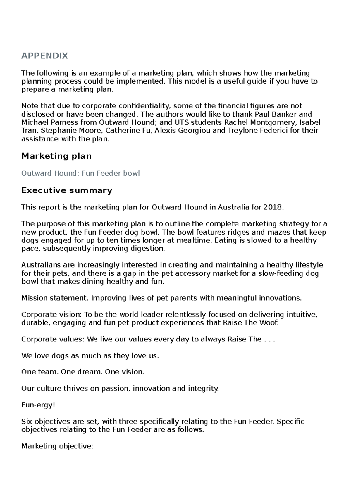 Appendix - APPENDIX The following is an example of a marketing plan ...