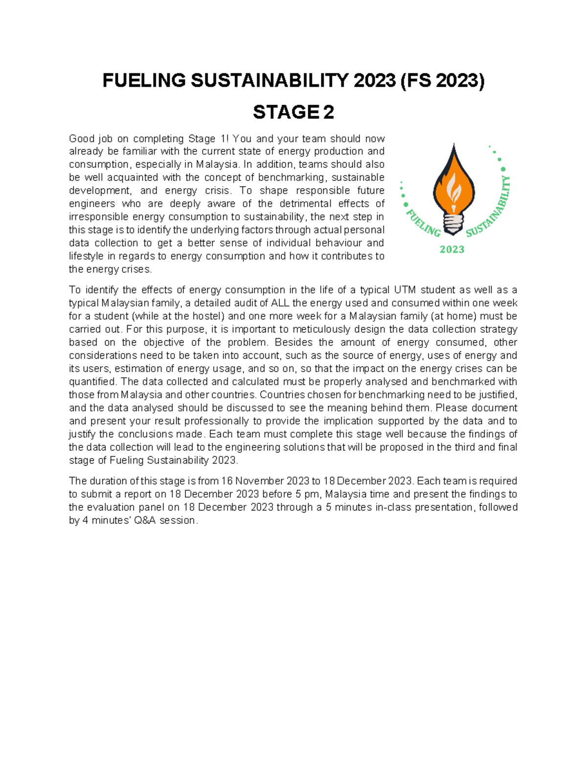 FS2023 Stage 2 - FUELING SUSTAINABILITY 2023 (FS 2023) STAGE 2 Good job ...