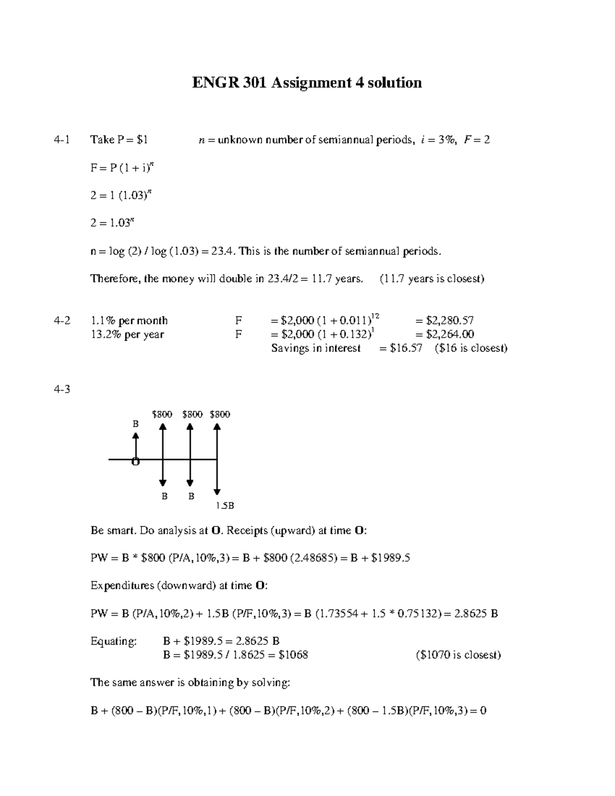 Assignment 4.1 Solution - ENGR 301 Assignment 4 solution 4-1 Take P = $1 n = unknown number of ...
