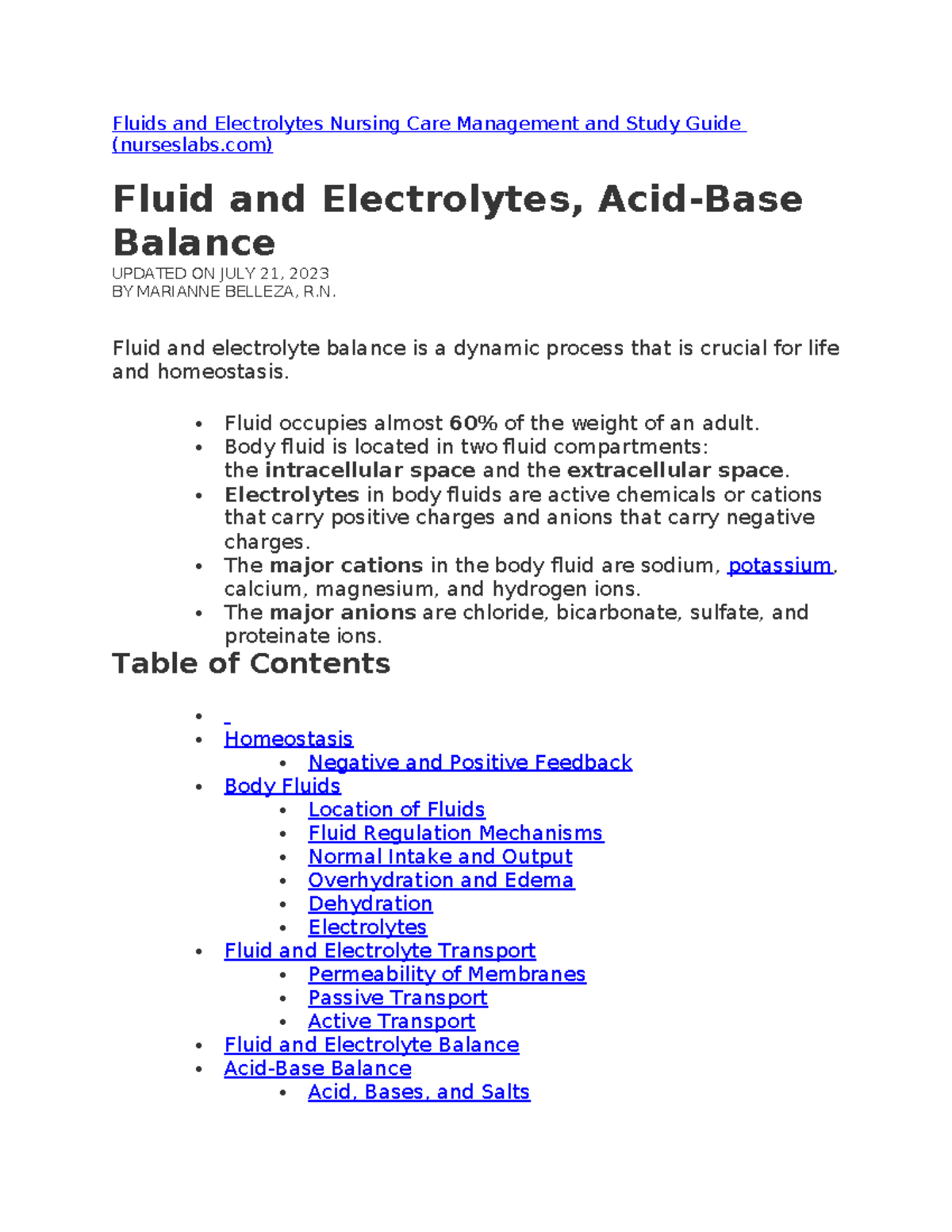 Fluid and Electrolytes nurselabs - Fluids and Electrolytes Nursing Care ...