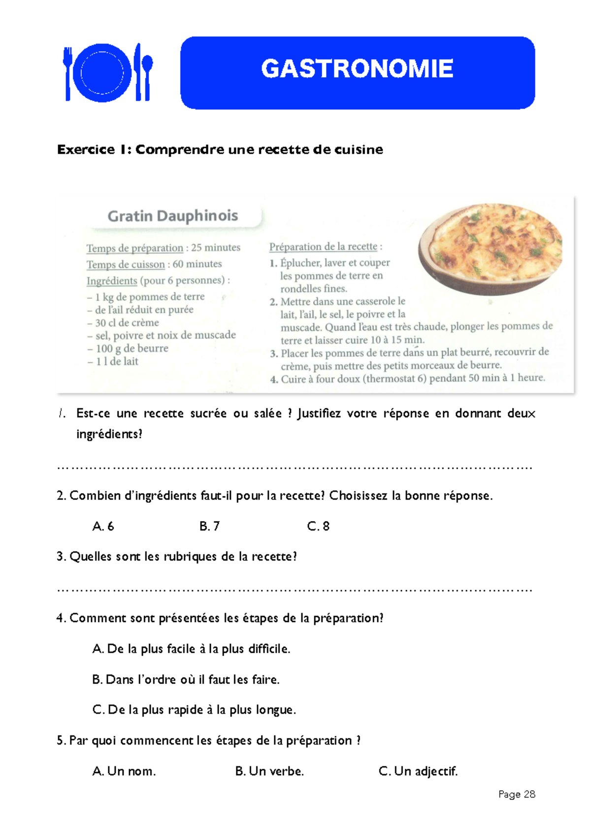 Semaine 2 - Gastronomie Comprehension Ecrite - banking - HNUE - Studocu