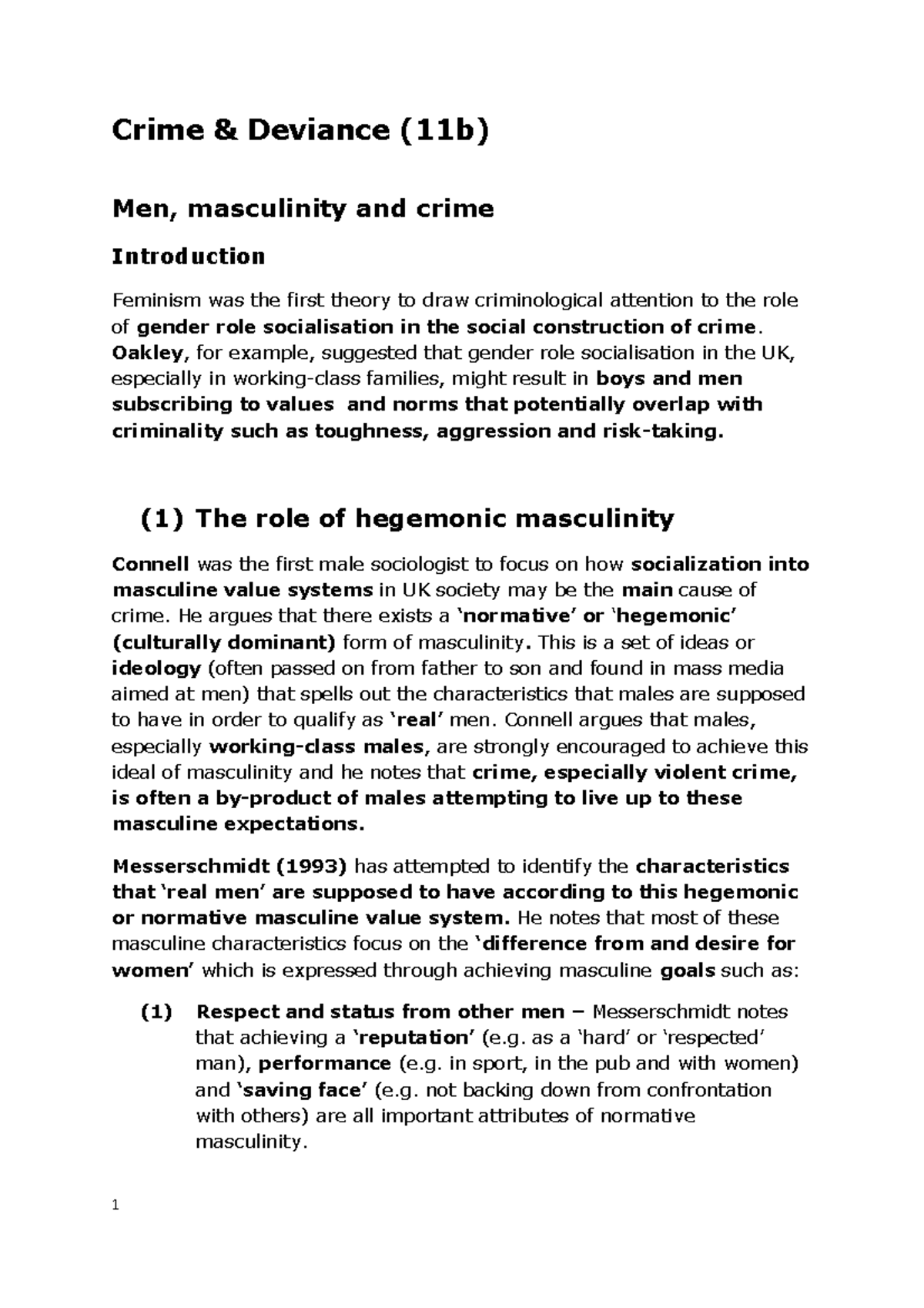 Crime 11b Masculinity - hoes - Crime & Deviance (11b) Men, masculinity ...