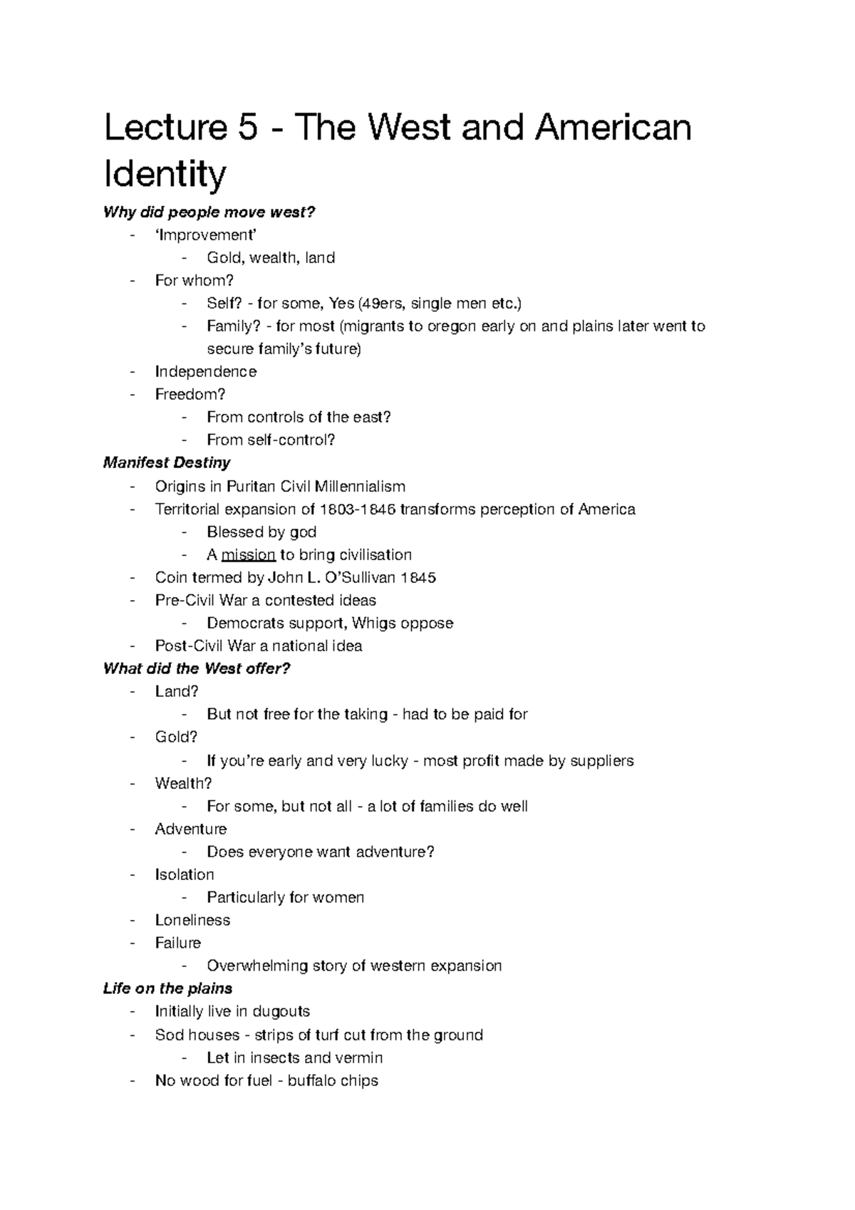 Lecture 5 - The West and American Identity - ) - Family? - for most ...