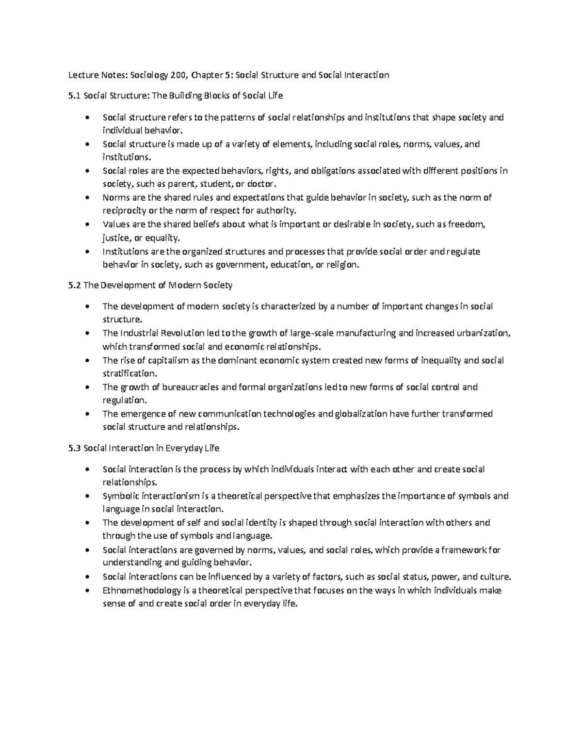 Soc 5 - Notes for chapter 5 - Lecture Notes: Sociology 200, Chapter 5 ...