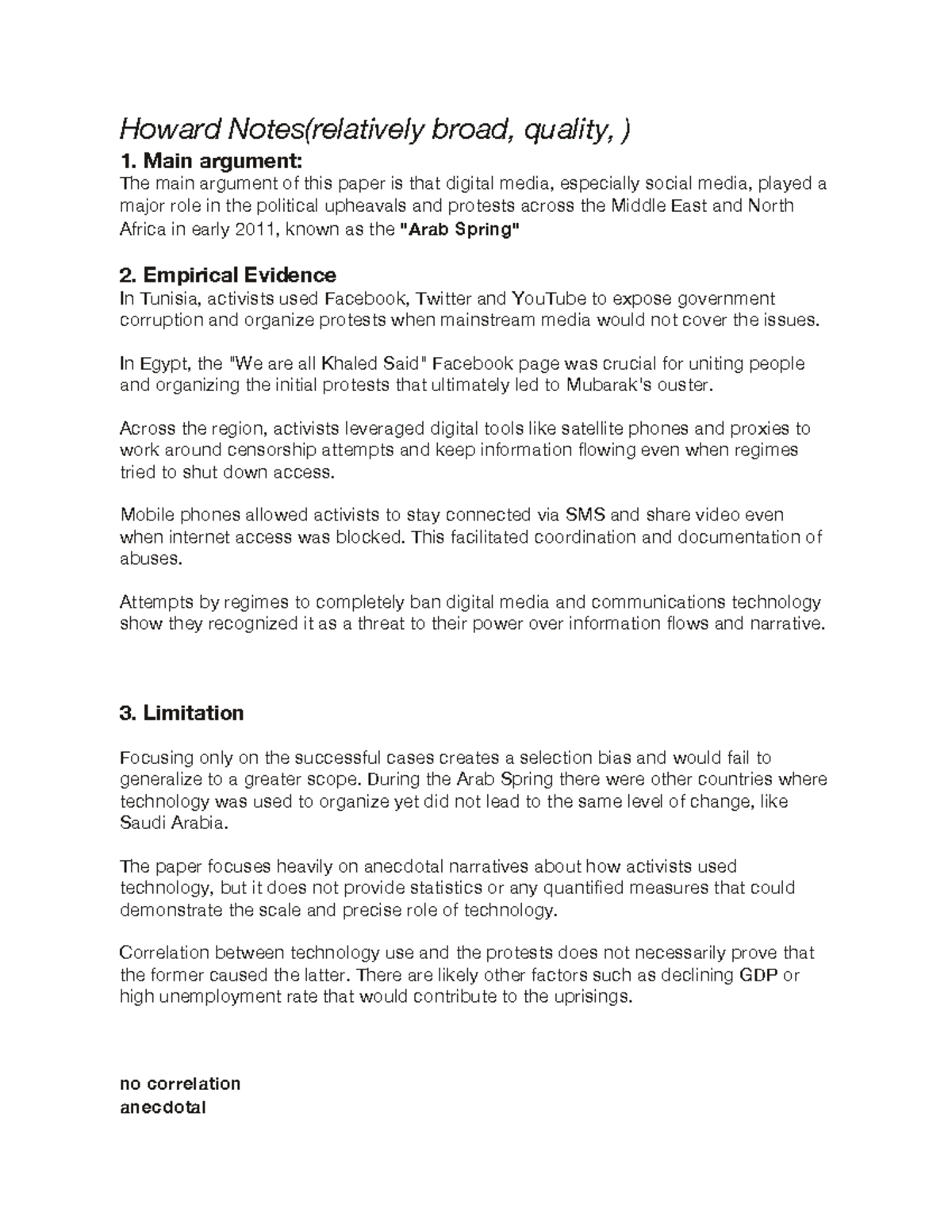 Howard Analysis - Howard Notes(relatively broad, quality, ) 1. Main ...