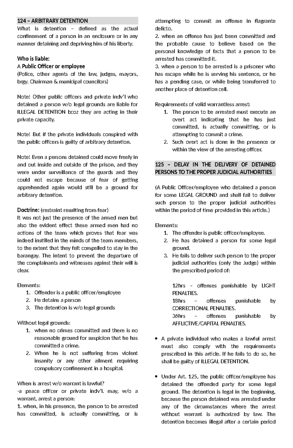 ART. 124 - 133 OF THE RPC - Summary Bachelor of Law-Major in Juris ...