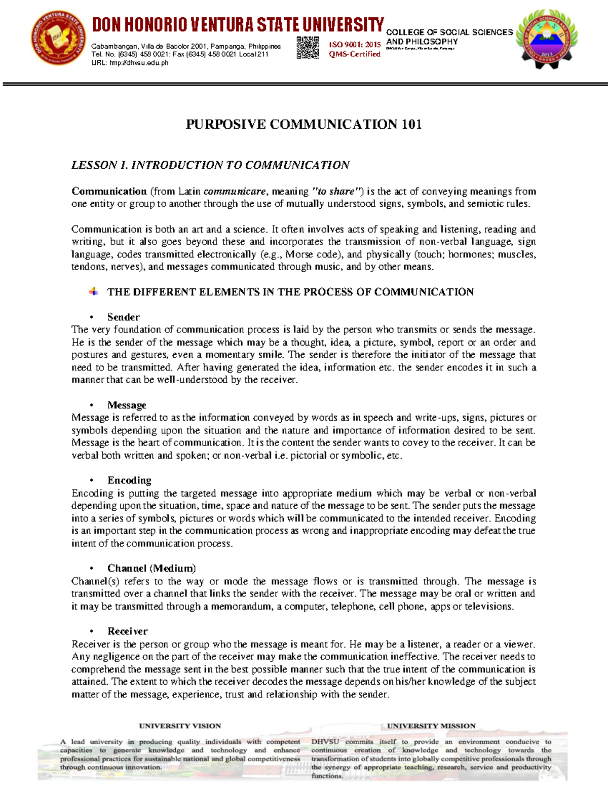 Lesson 1 - Introduction - Purposive Communication - Cabambangan, Villa de Bacolor 2001, Pampanga ...