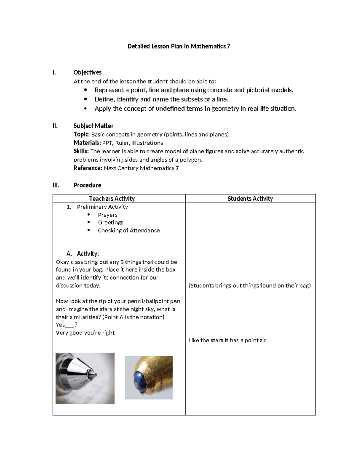 Basic concepts of Geometry (lines, point and planes) DLP Math 7 ...