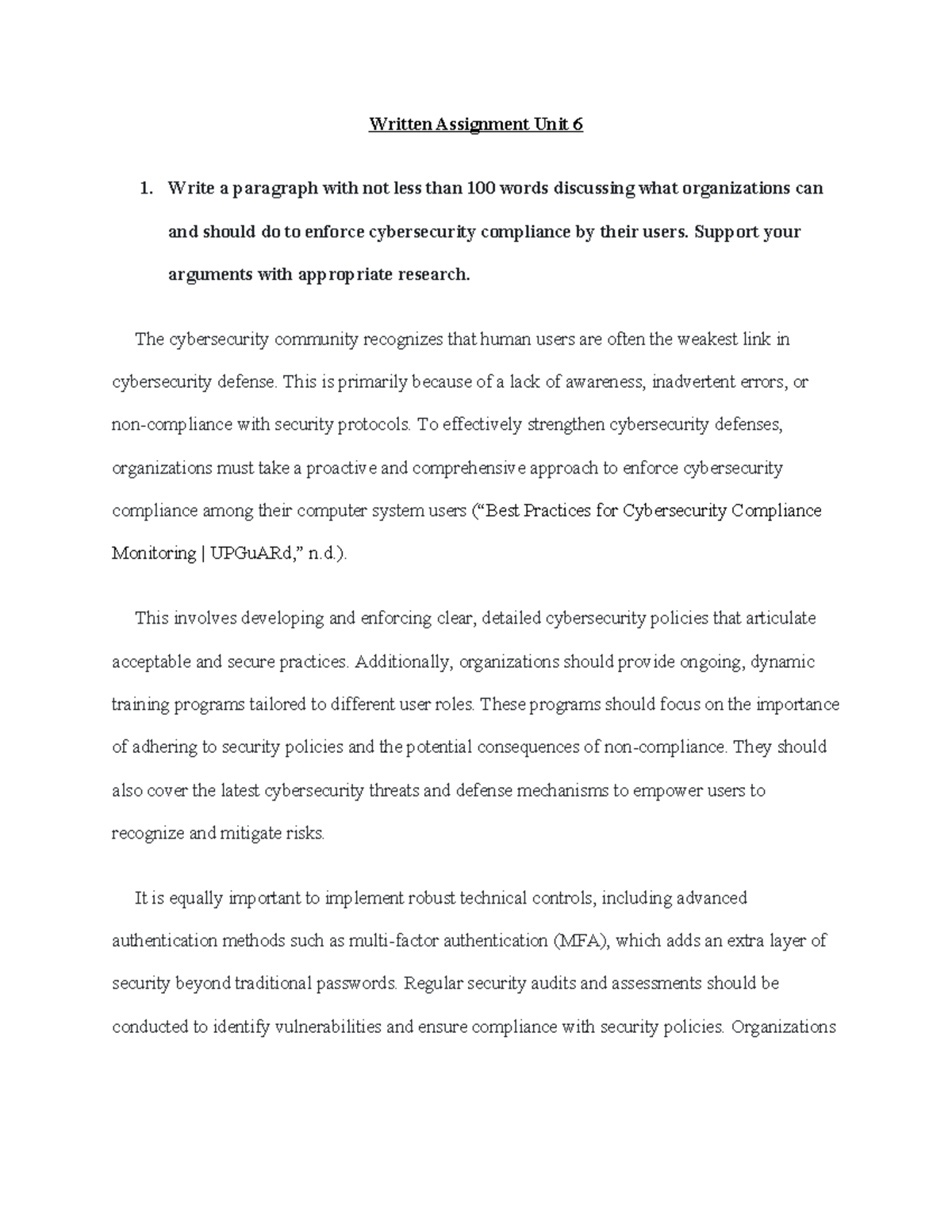 CS3340 - Written Assignment Unit 6 - Written Assignment Unit 6 Write a paragraph with not less ...