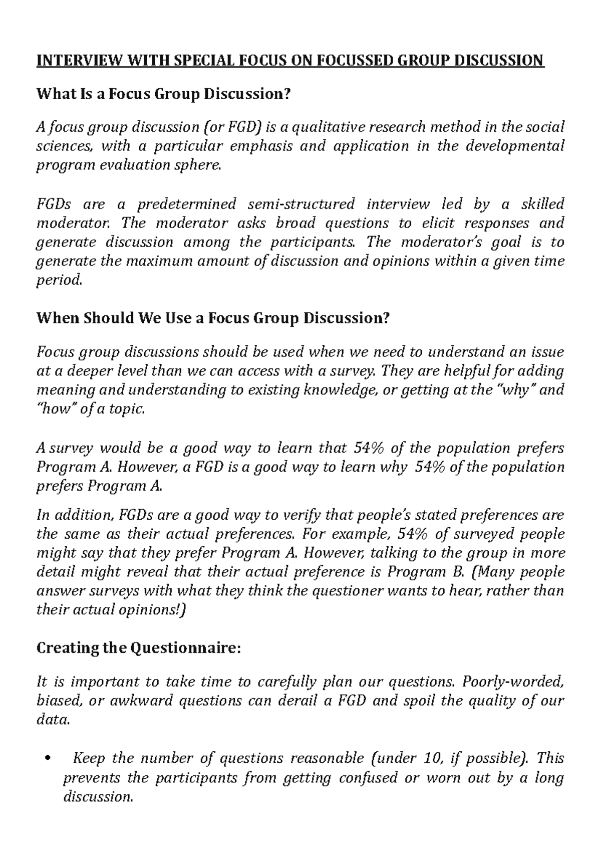 Interview WITH Special Focus ON Focussed Group Discussion - INTERVIEW ...