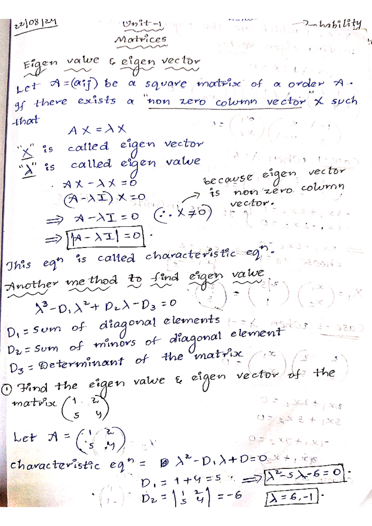 Maths unit 1 (matrices) - hability Matrices Eigan value E eigen vector Let be a square matrix of ...