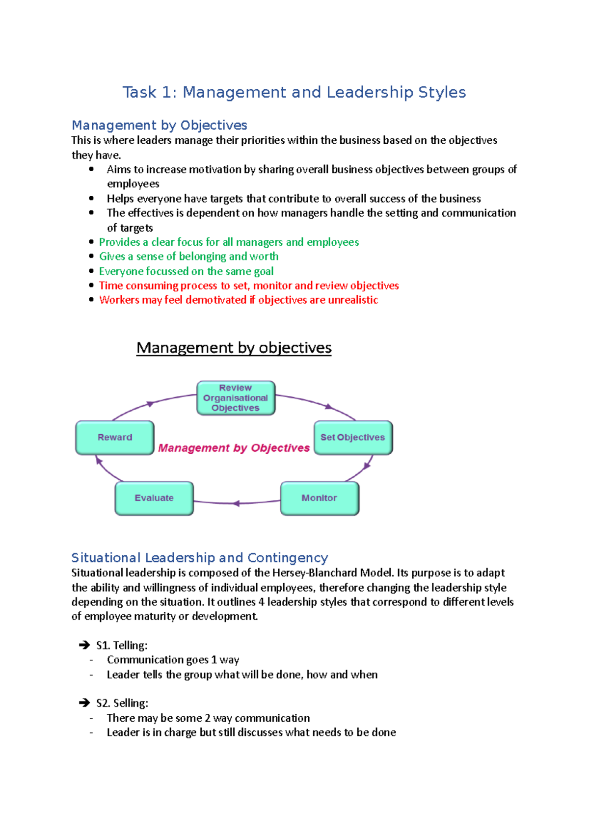 Management and Leadership Style - Task 1: Management and Leadership ...