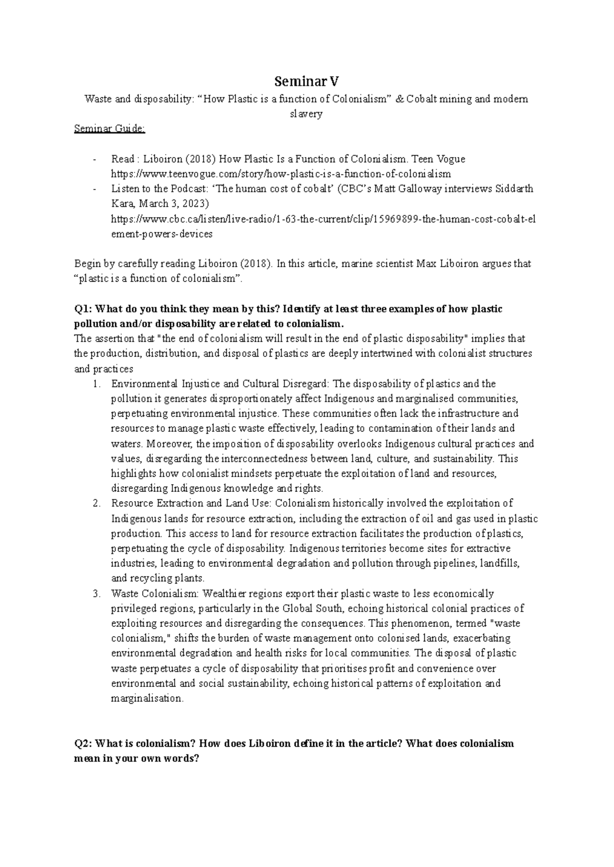 Seminar guide - pre class work - Seminar V Waste and disposability ...