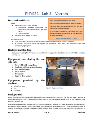 Prelab 9 - Physics I pre Lab 9 - Pre Lab Questions (due at the ...