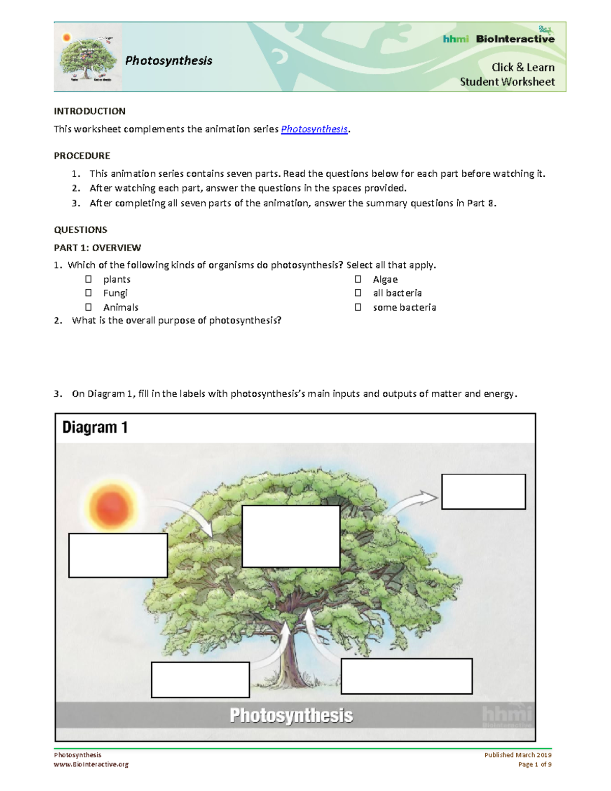 Photosynthesis-Student WS-CL - Photosynthesis Published March 2019 ...