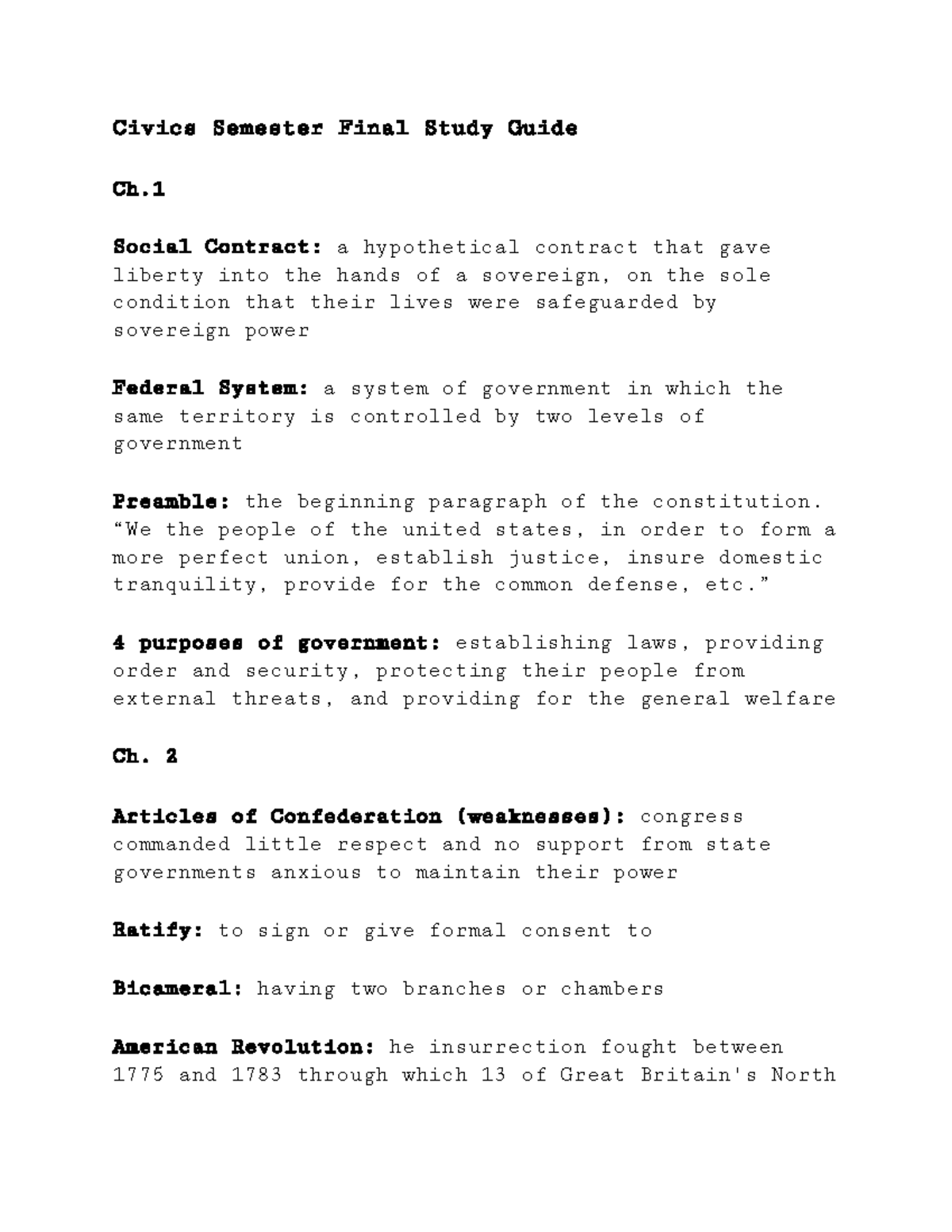 Civics final study guide print-out - Civics Semester Final Study Guide ...