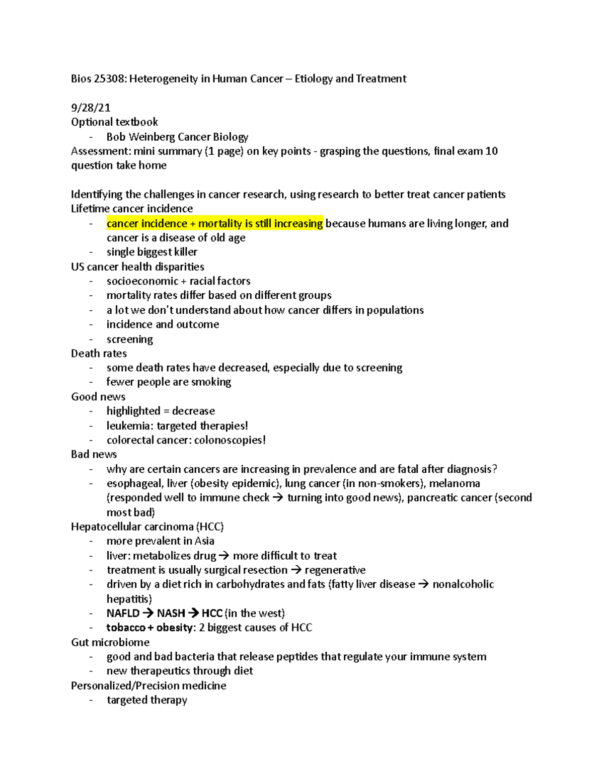 Week 1 Notes - Professor Macleod - Bios 25308: Heterogeneity in Human ...