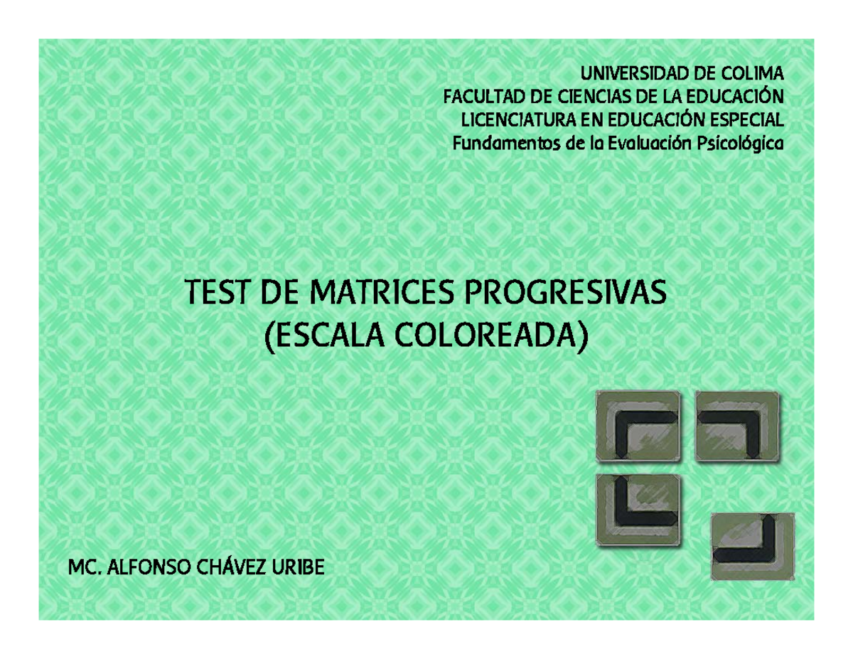 Raven Color - ejemplo valoración cognitiva - TEST DE MATRICES ...