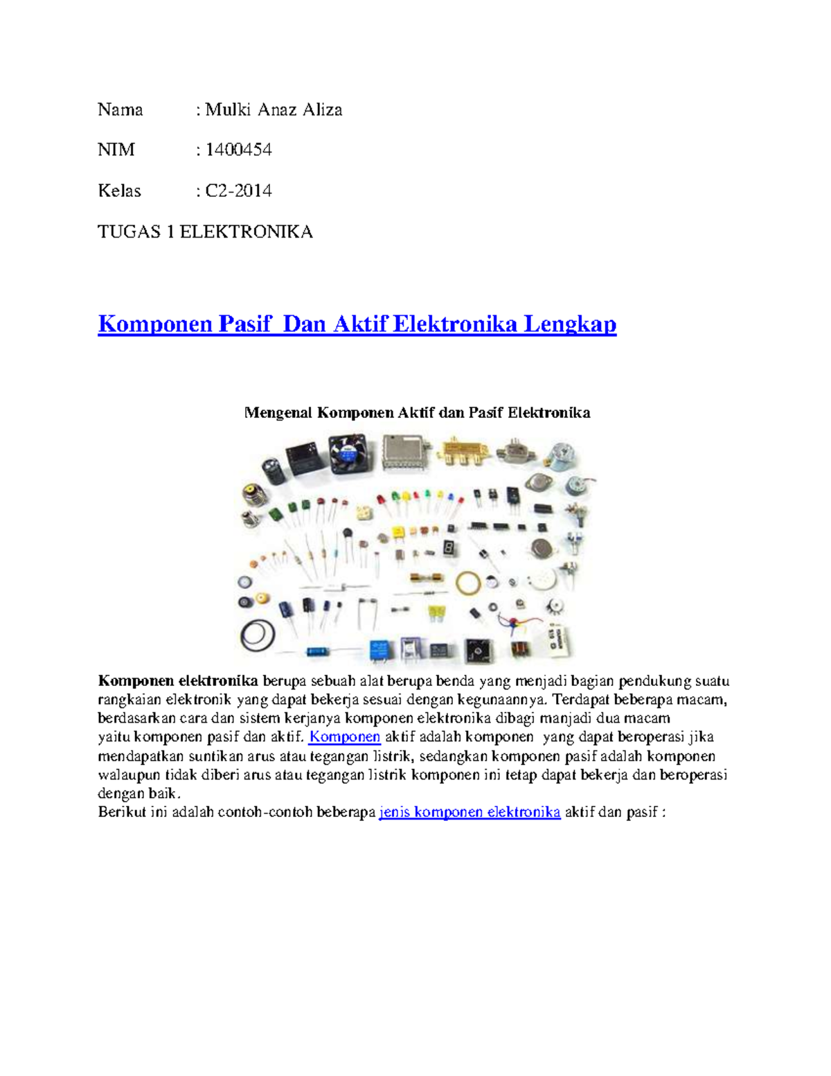 Nanopdf - komponen pasif dan aktif elektronika lengkap - Nama : Mulki ...