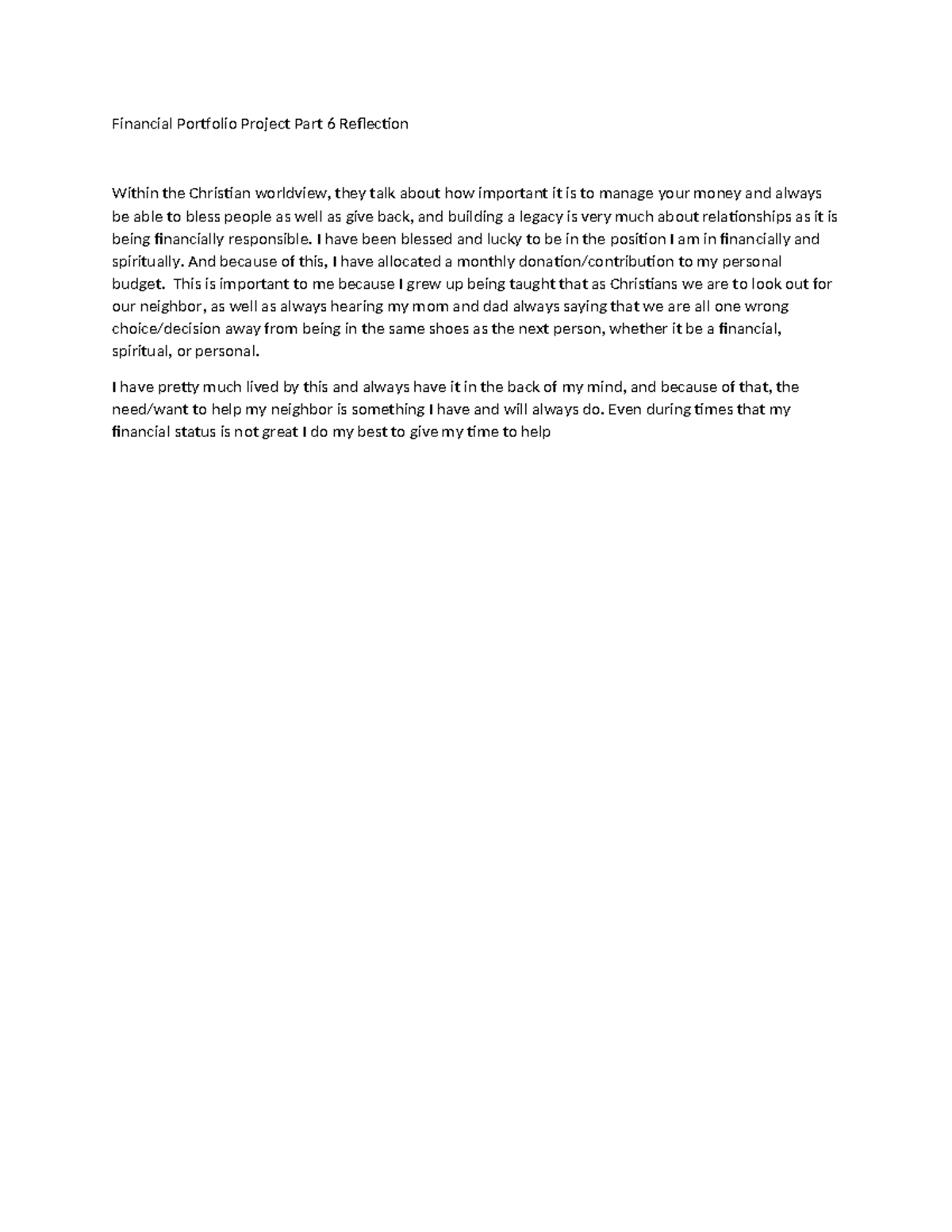 Financial Portfolio Project Part 6 Reflection - Financial Portfolio ...