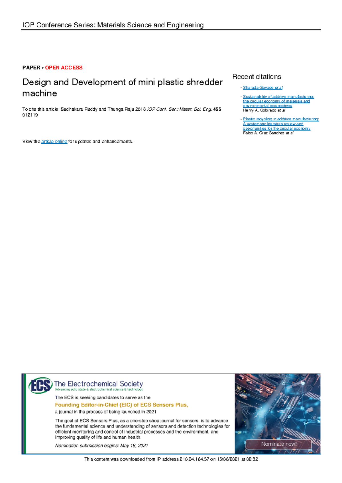 Shredder design for paper and plastic wastes - IOP Conference Series ...